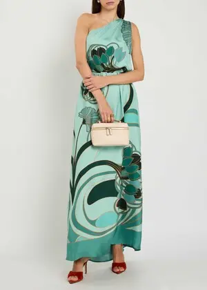 La DoubleJ Printed Silk One-shoulder Maxi Dress With Belt