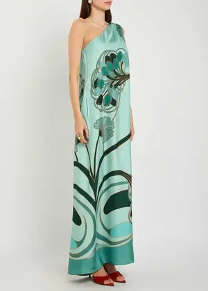 La DoubleJ Printed Silk One-shoulder Maxi Dress With Belt