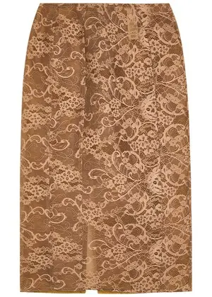 Acne Studios Floral Embroidered Lace Midi Skirt - Brown
