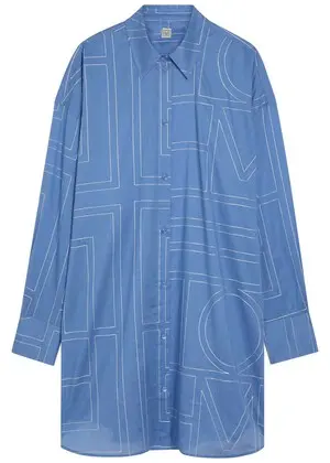 TOTEME Embroidered Cotton-blend Longline Shirt - Blue