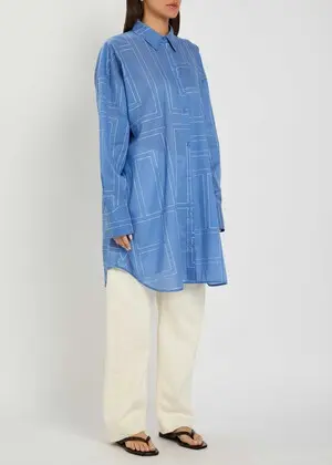 TOTEME Embroidered Cotton-blend Longline Shirt - Blue