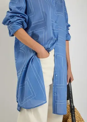 TOTEME Embroidered Cotton-blend Longline Shirt - Blue
