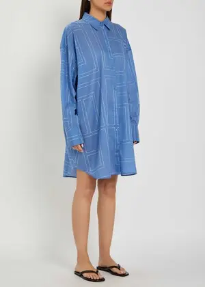 TOTEME Embroidered Cotton-blend Longline Shirt - Blue