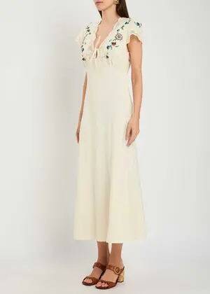 Rixo Amari Embroidered Linen-blend Midi Dress - Cream