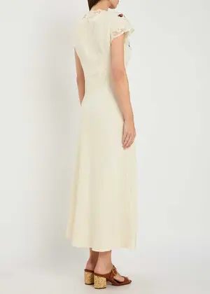 Rixo Amari Embroidered Linen-blend Midi Dress - Cream