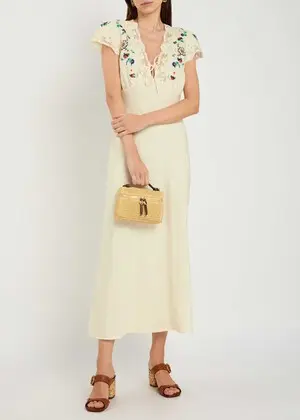 Rixo Amari Embroidered Linen-blend Midi Dress - Cream