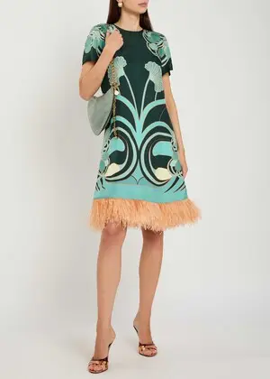 La DoubleJ Swing Feather-embellished Silk Midi Dress