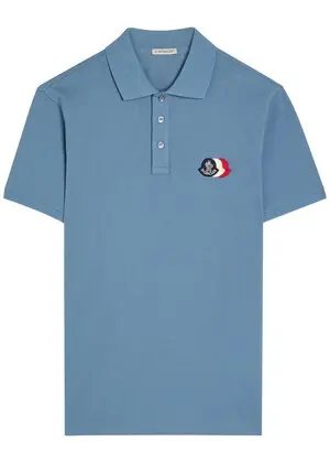 Moncler Logo-appliquéd Piqué Cotton Polo Shirt - Blue