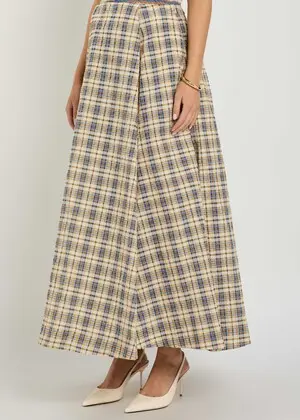 Bernadette Plaid Seersucker Maxi Skirt - Beige