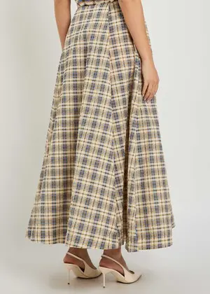 Bernadette Plaid Seersucker Maxi Skirt - Beige