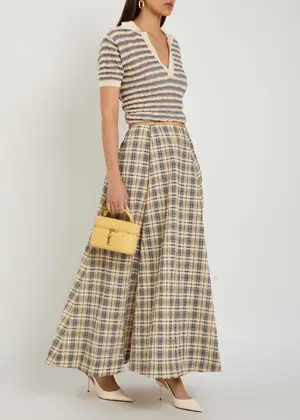 Bernadette Plaid Seersucker Maxi Skirt - Beige