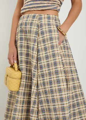 Bernadette Plaid Seersucker Maxi Skirt - Beige
