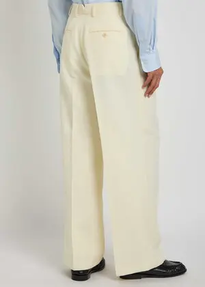 AMI Paris Pleated Wide-leg Wool Trousers - Cream