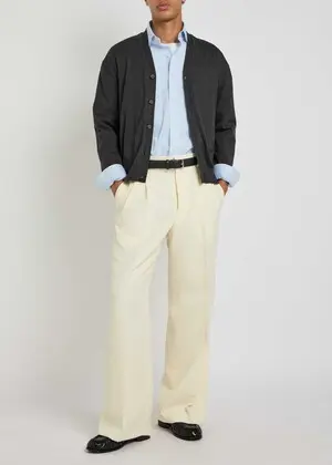 AMI Paris Pleated Wide-leg Wool Trousers - Cream