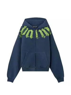 Palm Angels Logo Print Zip-up Hoodie - Blue