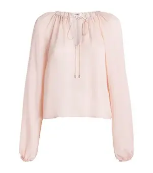 FRAME Silk Balloon Sleeve Blouse - Pink