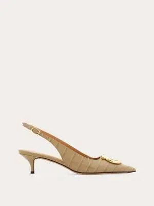 FERRAGAMO Maxi Gancini Slingback In Printed Calfskin - Beige