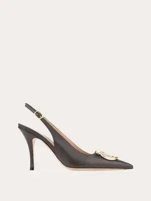 FERRAGAMO Maxi Gancini Slingback In Printed Calfskin - Brown