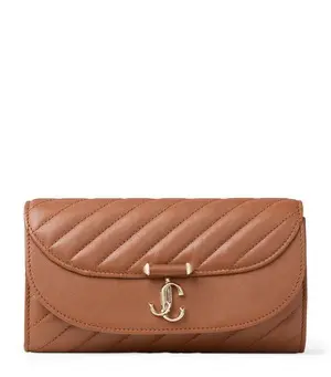 JIMMY CHOO Curve Quilted Leather Chain Wallet - Beige
