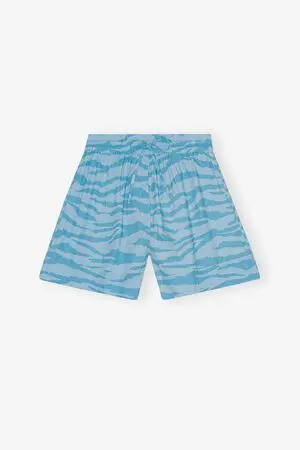GANNI Printed Cotton Elasticated Shorts - Blue