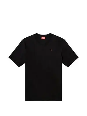 DIESEL® Logo-embroidered V-neck Cotton T-shirt - Black