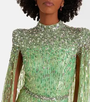 Jenny Packham Embellished Cape Gown - Green