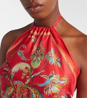 Etro Printed Halterneck Silk Twill Top - Red