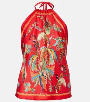 Etro Printed Halterneck Silk Twill Top - Red