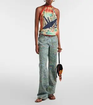 Etro Printed Halterneck Silk Top - Multicoloured