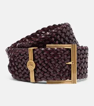Etro Pegaso Woven Leather Belt - Burgundy
