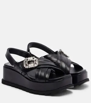 ROGER VIVIER Embellished Leather Platform Sandals - Black