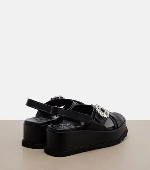 ROGER VIVIER Embellished Leather Platform Sandals - Black