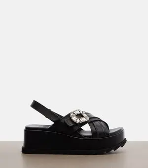 ROGER VIVIER Embellished Leather Platform Sandals - Black