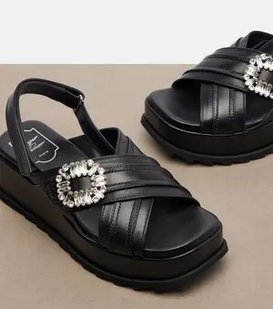 ROGER VIVIER Embellished Leather Platform Sandals - Black