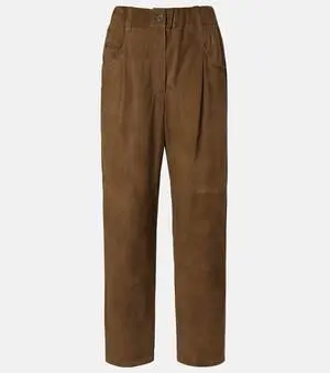 Brunello Cucinelli Monili Suede Straight Leg Pants