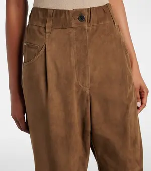 Brunello Cucinelli Monili Suede Straight Leg Pants