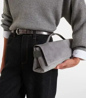 Brunello Cucinelli Monili Suede Top Handle Bag - Grey