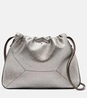 Brunello Cucinelli Monili Small Metallic Leather Crossbody Bag - Silver