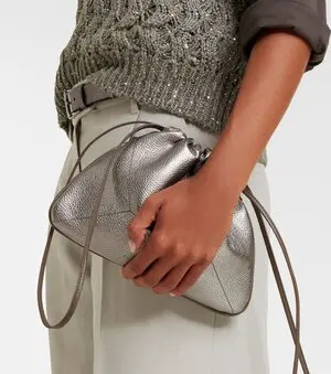 Brunello Cucinelli Monili Small Metallic Leather Crossbody Bag - Silver
