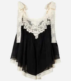 Zimmermann Roselight Lace-trimmed Cotton And Silk Top - Black