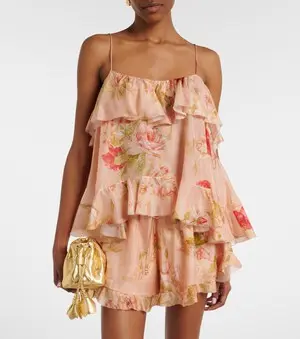 Zimmermann Roselight Floral Ruffled Silk Camisole - Pink
