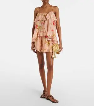 Zimmermann Roselight Floral Ruffled Silk Camisole - Pink