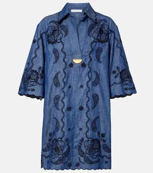 Zimmermann Embroidered Cotton Chambray Mini Dress