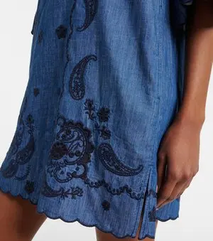 Zimmermann Embroidered Cotton Chambray Mini Dress