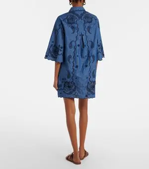Zimmermann Embroidered Cotton Chambray Mini Dress