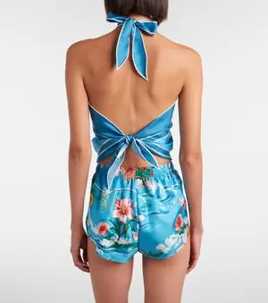 Gucci Printed Silk Twill Halterneck Crop Top - Blue