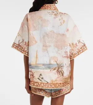 Zimmermann Mahon Printed Linen Bowling Shirt - Multicoloured