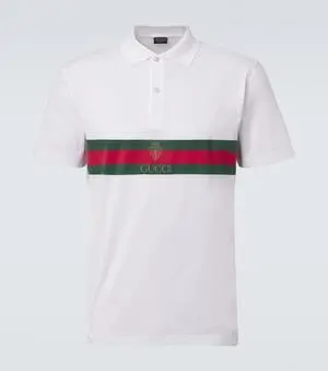 Gucci Web Stripe Cotton Jersey Polo Shirt - White