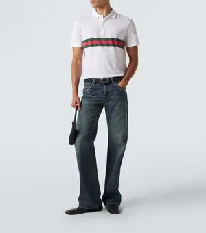 Gucci Web Stripe Cotton Jersey Polo Shirt - White