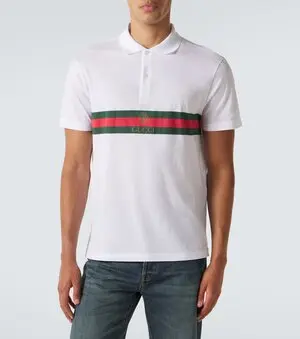 Gucci Web Stripe Cotton Jersey Polo Shirt - White
